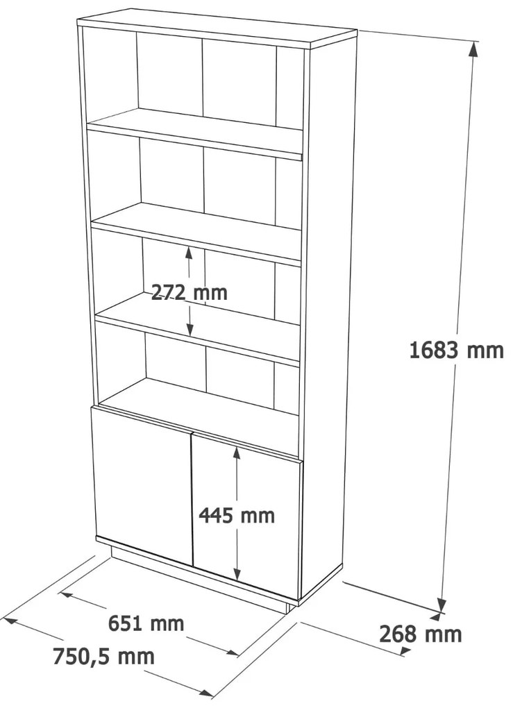 MIERU regál se skříňkou, barva borovice + bílá