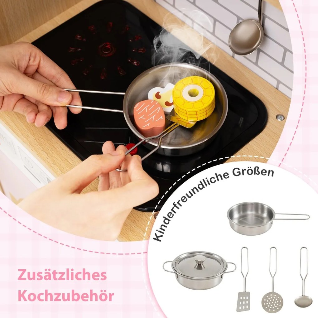 Costway Dětská kuchyňka s ratanovými dvířky a světlem a zvukem