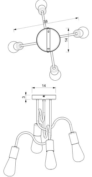 Přisazený lustr DOW 4xE27/60W/230V černá/zlatá