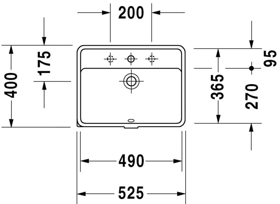 Duravit Starck 3 - Vestavěné umyvadlo, 1 otvor pro armaturu propíchnutý, 490 x 365 mm, bílé 0302490000