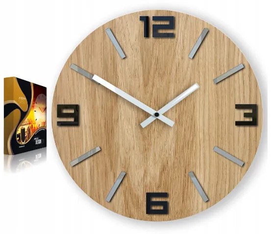 M.Clock Nástěnné dřevěné 3D hodiny 33x33cm přírodní dub