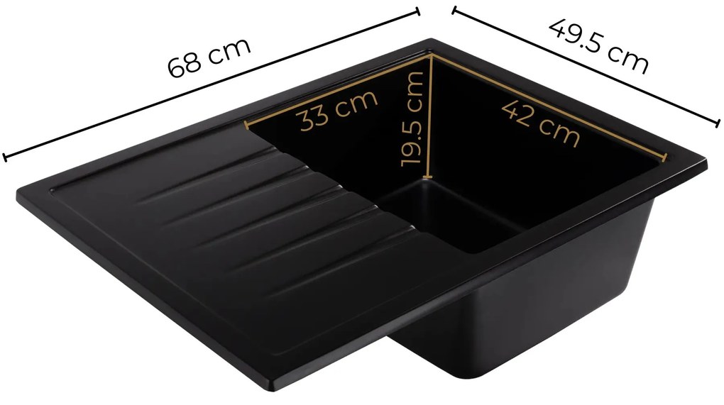 Sink Quality Titanite, kuchyňský granitový dřez 680x495x215 mm + zlatý sifon, černá skvrnitá-Brocade, SKQ-TIT.B.1KKO.XG