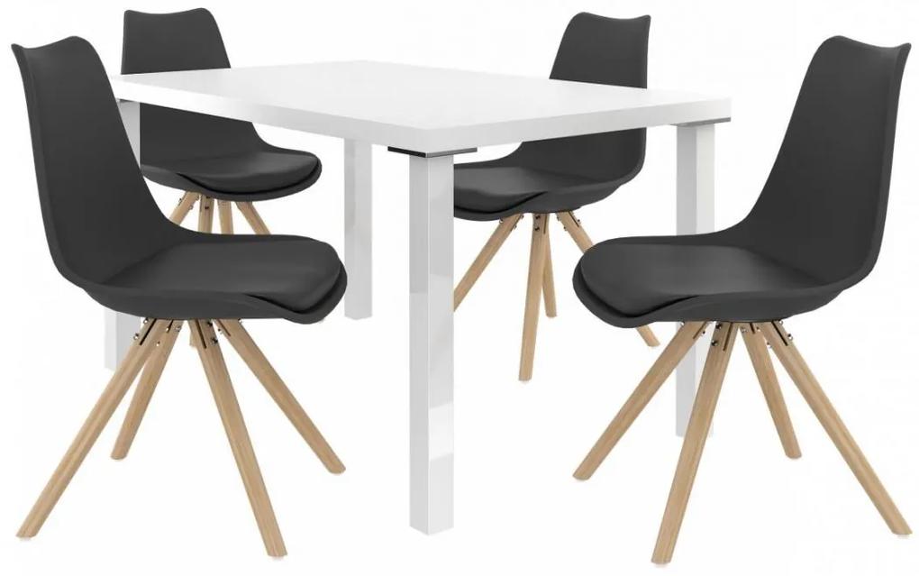 Jídelní set Amareto 1+4 židlí - bílá/černá