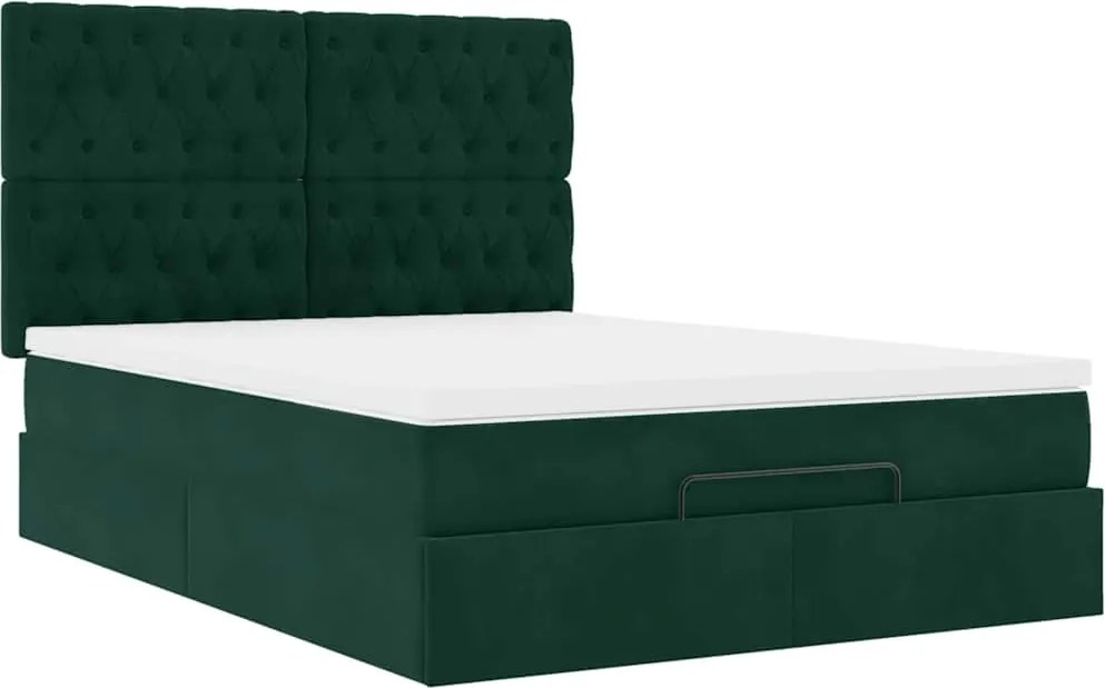 Osmanský rám postele s matracemi tmavě zelená 140x190cm samet 3314393