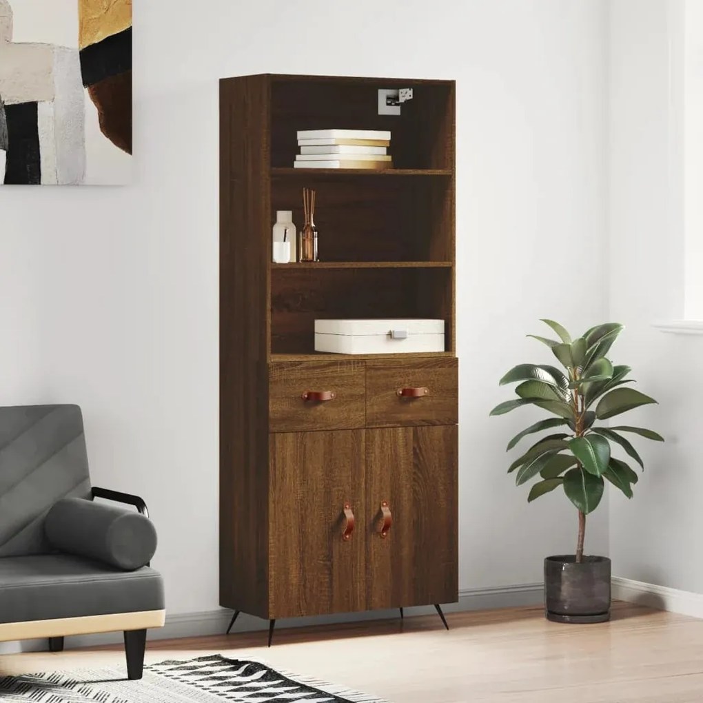 Fionshop 263888808 Skříň highboard hnědý dub 69,5 x 34 x 180 cm kompozitn