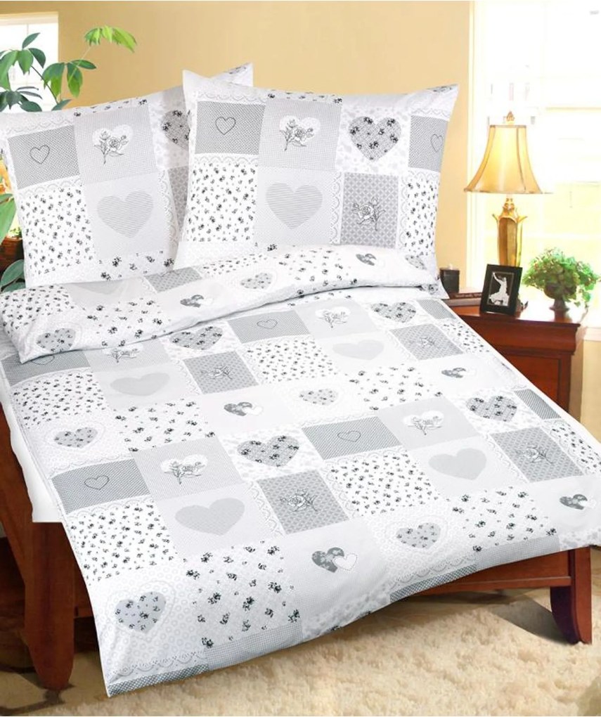 Bavlněné povlečení Šedá,Bílá 90/108 - 1x 240x220, 2ks 70x90