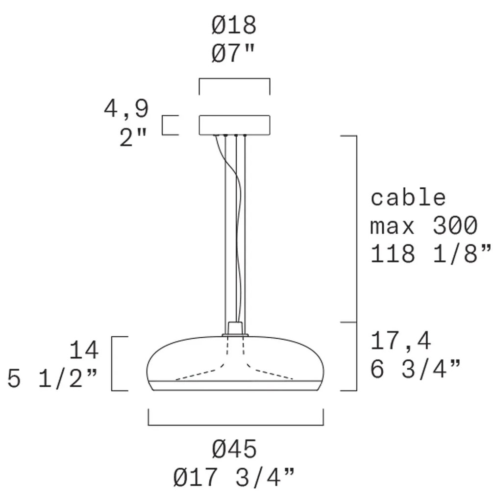 Leucos 0012464 Aurelia S45 SS, závěsné svítidlo modré sklo s vodním efektem/matná zbraňová ocel, 11+14W LED 2700K stmívatelné, průměr 45cm