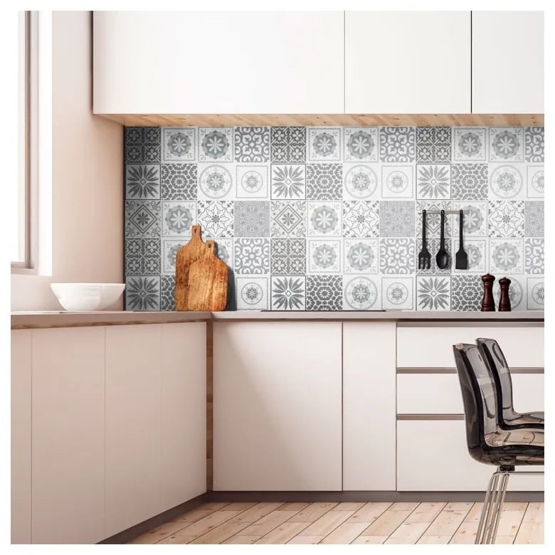 Sada 12 nástěnných samolepek Ambiance Cement Tiles Shades of Gray Cordoba, 10 x 10 cm
