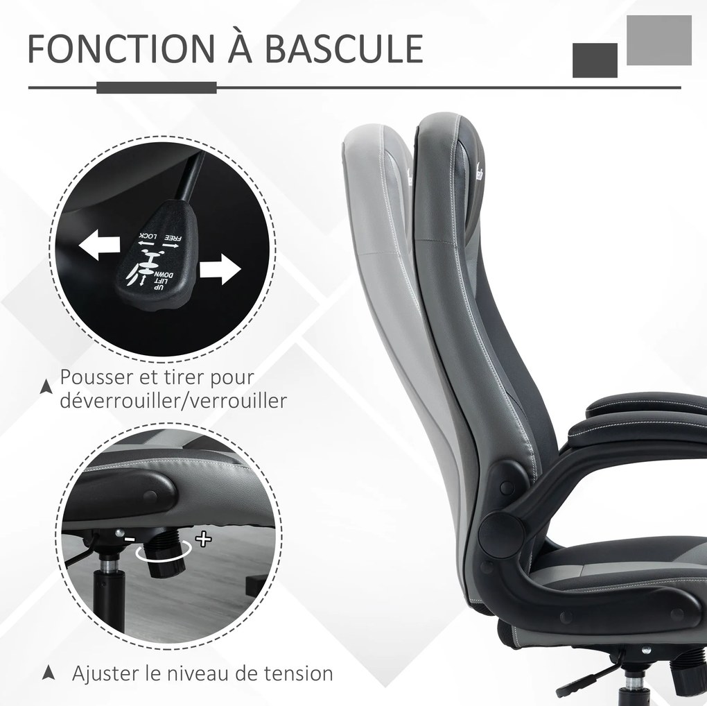 Vinsetto Ergonomická herní židle s otočným kovovým základním kruhem 360° s výškově nastavitelným podhlavníkem a skládacími opěrkami | Aosom