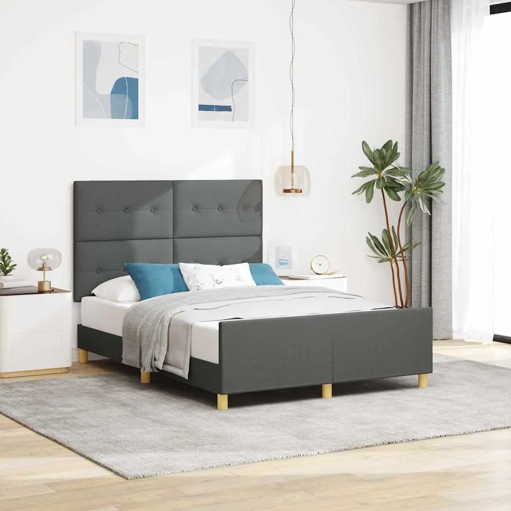 Rám postele s čelo Tmavě šedá 140 x 200 cm textil 3344733