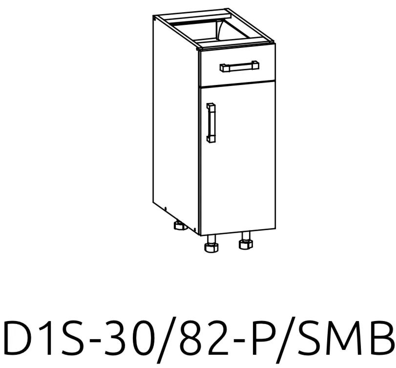 D1S-30/82 dolní skříňka s zásuvkou P/S - L/S kuchyně Plate Zvolte stranu: levé provedení, Barva korpusu skříněk: Bílá alpská, Barevné provedení: Světle šedá mat