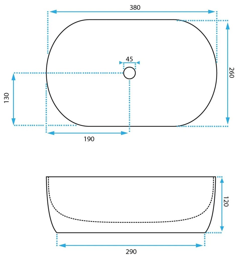 Rea Amelia Mini, umyvadlo na desku 380x260x120 mm, bílá lesklá, REA-U3322