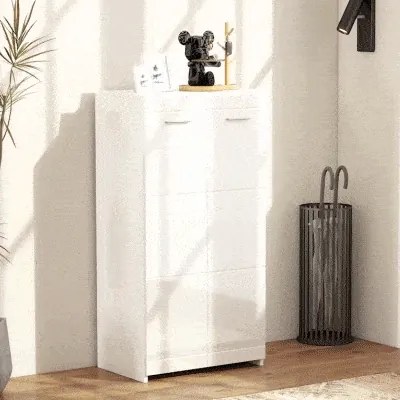 HOMCOM botník na 10 párů, vysoký lesklý botník s 5 patry, nastavitelné police, 55x36x108 cm, bílá