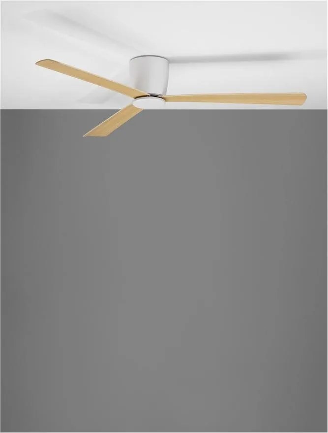 NV 9952335 Stropní ventilátor DELL tělo z hliníku dřevo a matná bílá 3ABS dřevěné listy - NOVA LUCE
