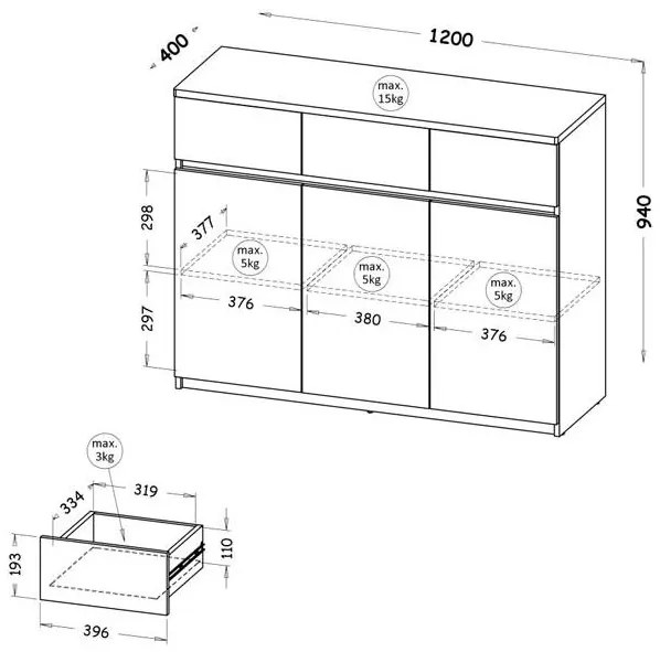 Arca b | komoda AR6 | 120 cm | bílá