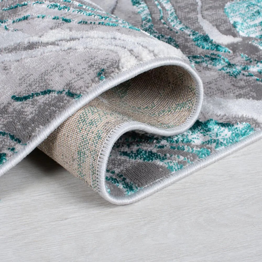 Flair Rugs, Běhoun Eris Marbled Emerald, 80x300, modrá, chodba / předsíň