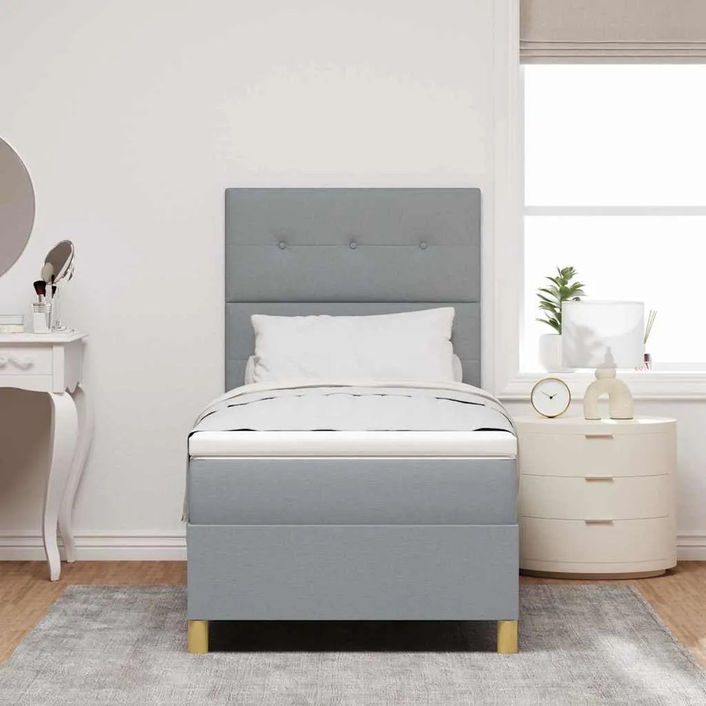Postel s boxspringem s čelo Světle šedá 80 x 200 cm textil 3339574