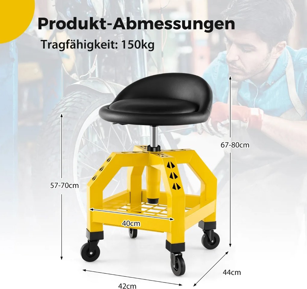 Costway Výškově nastavitelná dílenská stolička nosnost 150 kg s podnosem