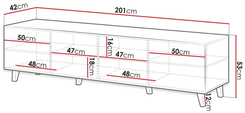 Stylový televizní stolek HAER 2 - dub wotan / černý