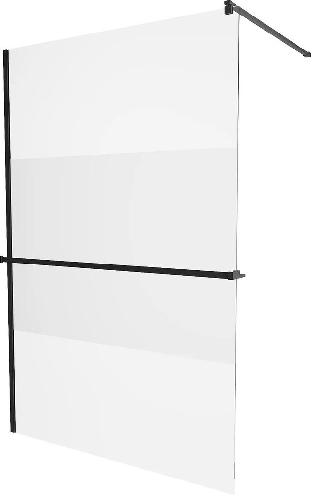 Mexen Kioto+, sprchová zástěna s poličkou a držákem na ručníky 140 x 200 cm, 8mm čiré-námraza sklo, černý profil, 800-140-121-70-35
