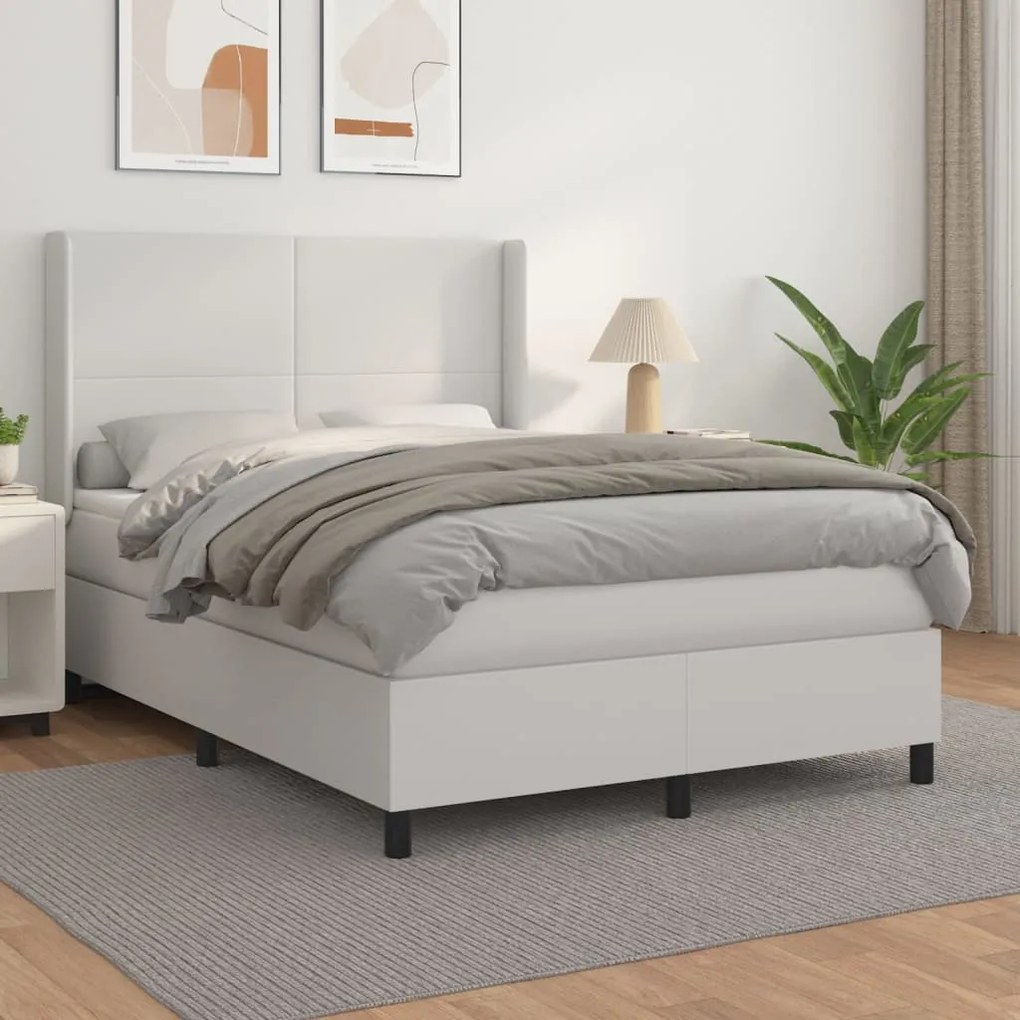 Box spring postel s matrací bílá 140x200 cm umělá kůže 3132382