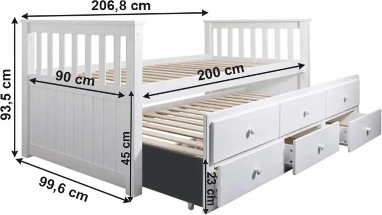 Postel s přistýlkou, 90x200, bílá, AUSTIN NEW Kondela 0000240365