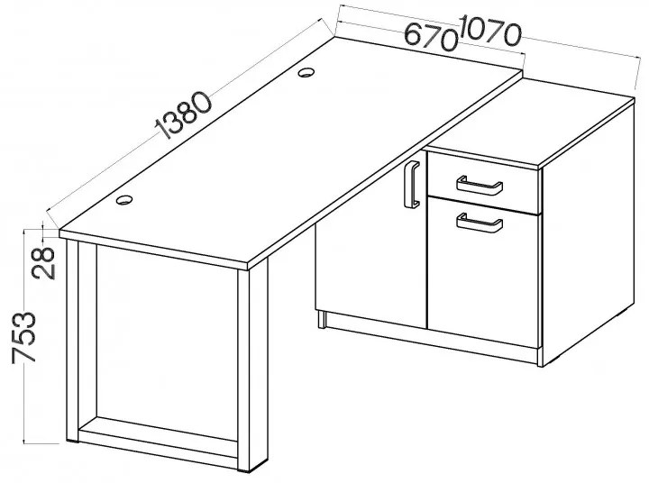Falco Psací stůl s komodou Matylda 130 sv.šedá/dub artisan