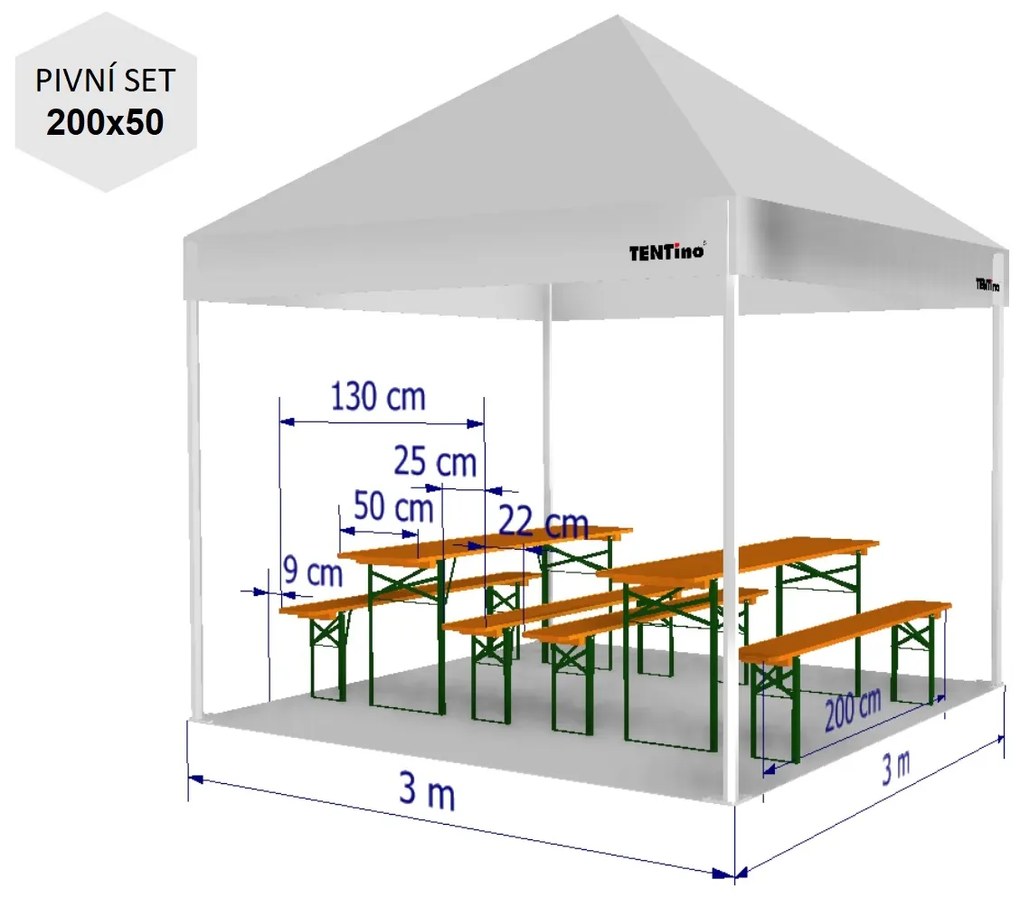 NŮŽKOVÝ PARTY STAN 3x3 m TENTino BIG HEXAGON EXTREME Barva: 12A - SVĚTLE MODRÁ