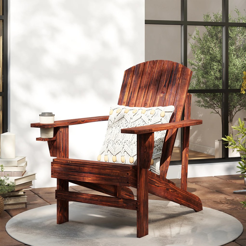Zahradní židle Adirondack s držákem na kelímek Zahradní lehátko Balkonová židle z masivního dřeva Charred 72 x 95 x 93 cm