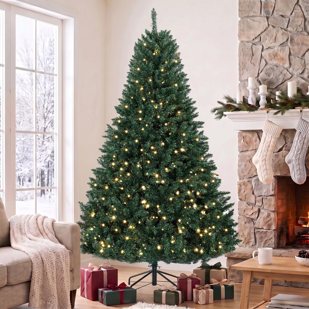 HOMCOM Vánoční strom, 550 teplých bílých LED diod, 1494 větviček, nehořlavý, plast/kov, 180 x 112 cm, zelený