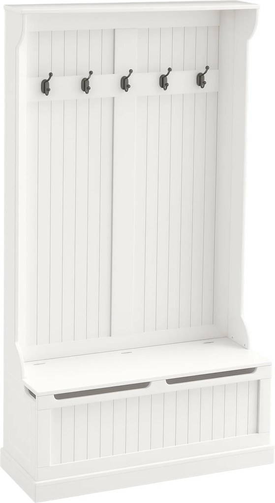 HOMCOM věšák na kabáty s botníkem a lavičkou do předsíně, s 5 háčky a úložným prostorem, 96x34x179,7cm, slonová kost | Aosom