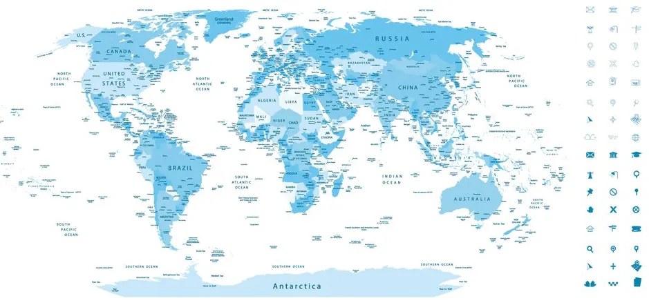 Tapeta detailní mapa světa v modré barvě