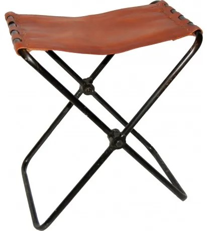 Industrial style, Skládací stolička s koženým sedátkem 45x41x24cm (73)