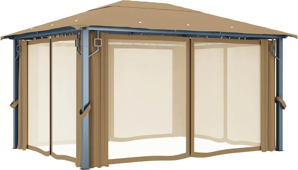 Altán se závěsy 400 x 300 cm taupe hliník 313894