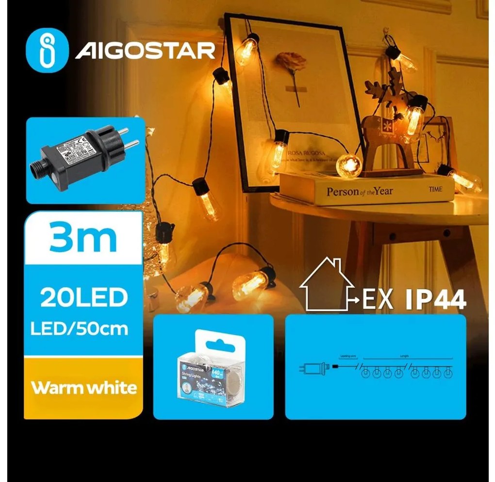 Aigostar - LED Venkovní dekorační řetěz 20xLED/3m IP44 teplá bílá