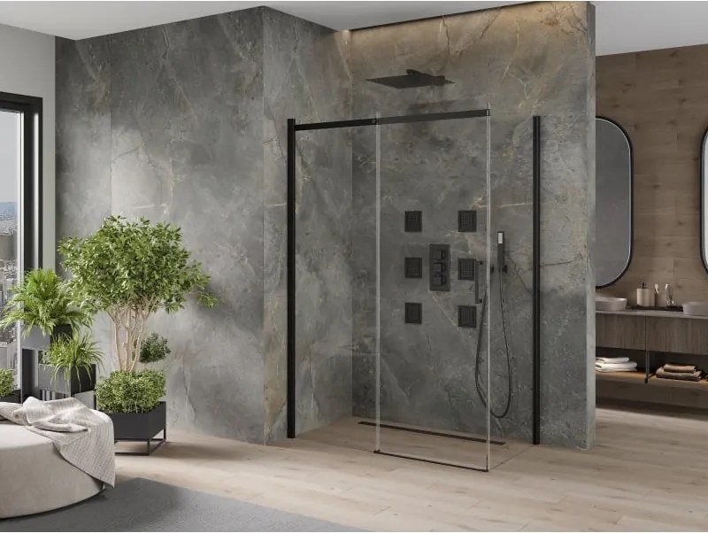 Mexen Omega posuvná sprchová kabina 150 x 80 cm, transparentní, černá - 825-150-080-70-00