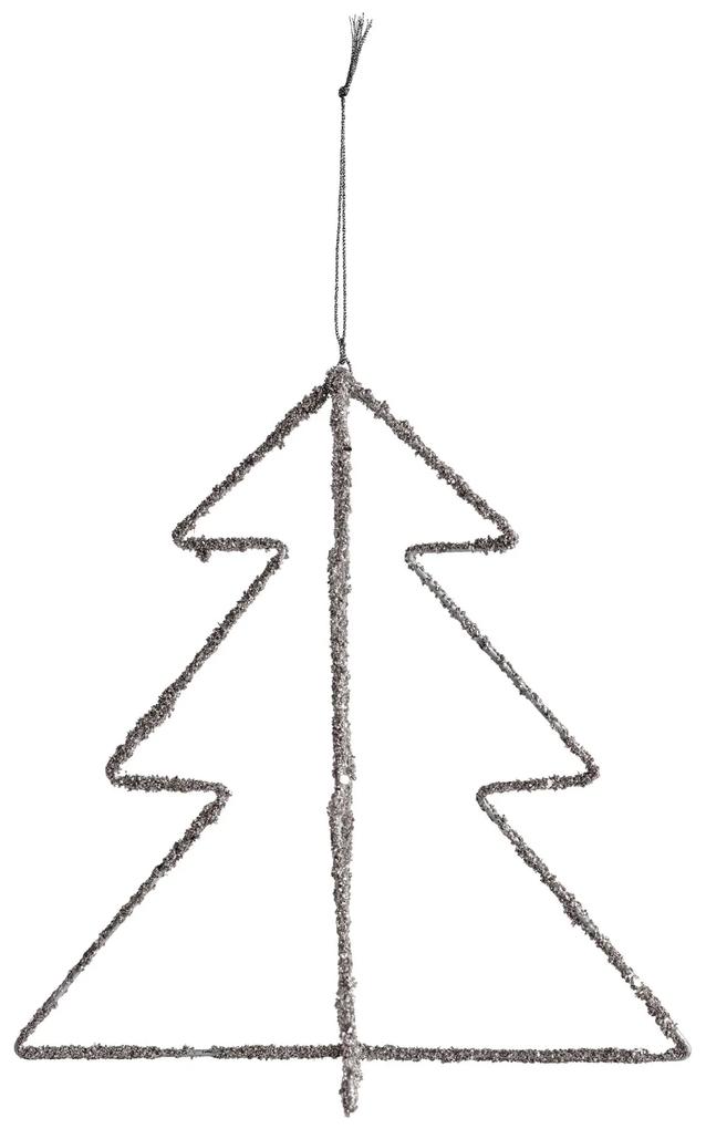 Tine K Home Vánoční dekorace Christmas Tree Silver Glitter 18 cm, stříbrná barva, kov