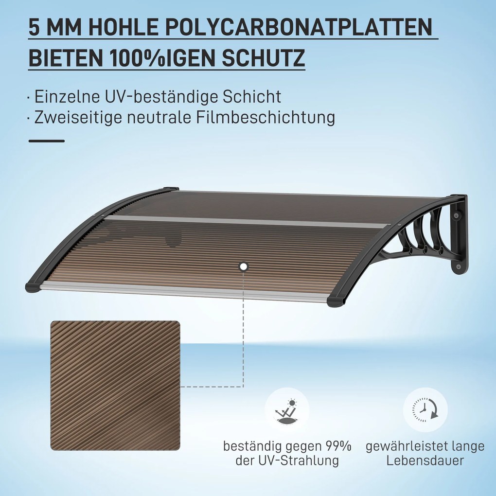 Outsunny stříška na vchodové dveře Polykarbonátová stříška, odolná proti povětrnostním vlivům, hnědá, 120x75cm