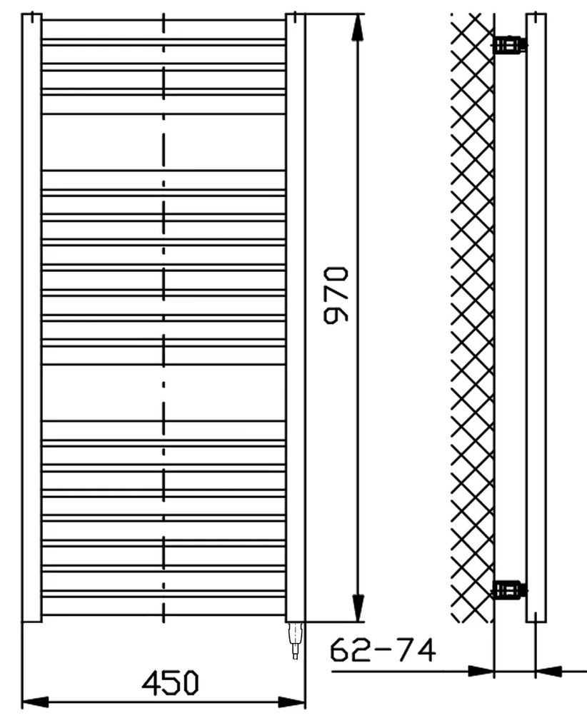 Aqualine, TONDI-E elektrické topné těleso, rovné, 450x970 mm, 300W, bílá, DE450T