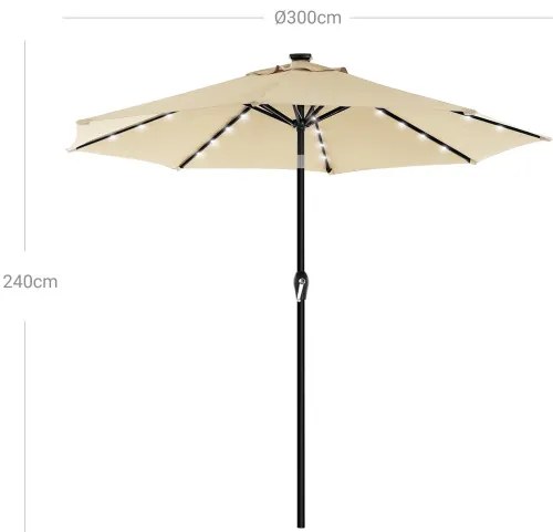 Sonnenschirm mit LED-Solar-Beleuchtung beige