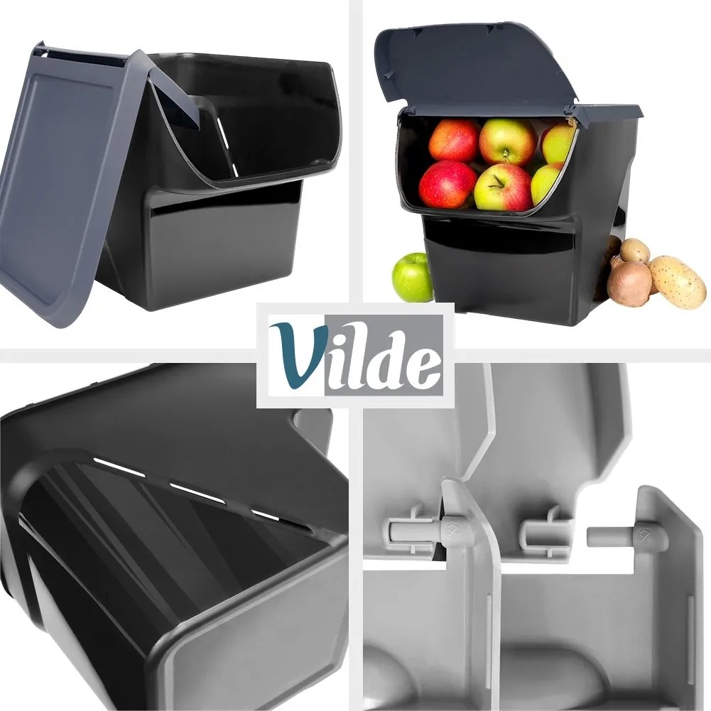 VILDE Úložný box na brambory a cibuli s větráním, VEGBOX šedý (14l - 10kg brambor)
