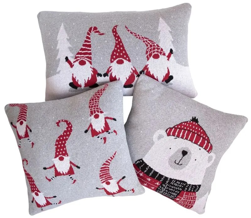 SCANquilt pletený povlak DESIGN elfíci šedočervená 45 x 45 cm