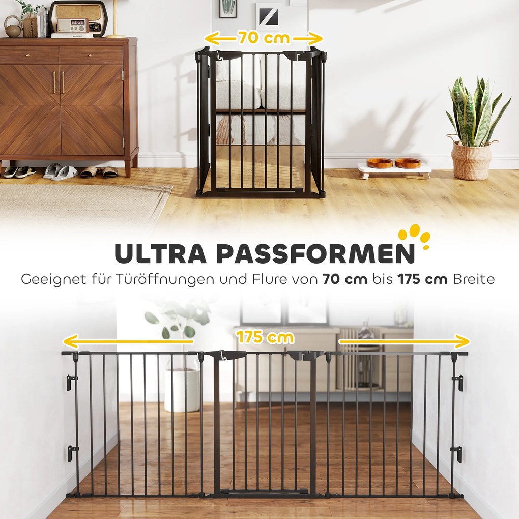 PawHut 2 v 1 výběh pro štěňata 5-TLG Skládací ohrádka s dvířky pro malé a střední psy, DIY ohrádka pro štěňata 300 x 74,5 cm kovová černá