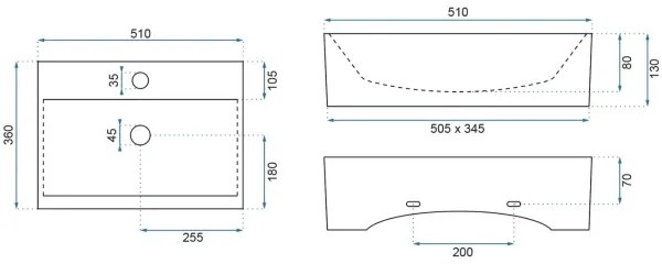 REA-U8701 - Umyvadlo na desku BONITA 36x51 cm keramika/lesklá bílá