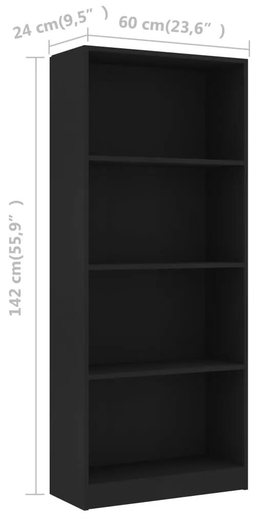 Knihovna se 4 policemi černá 60 x 24 x 142 cm dřevotříska