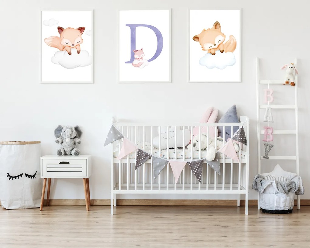 Abeceda písmena s liškou - Obraz, Plakát Velikost: B2 - 50x70 cm, Volba rámu: s černým rámem, Písmeno: E
