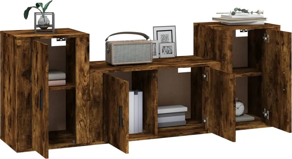 3dílný set TV skříněk kouřový dub kompozitní dřevo 3188507
