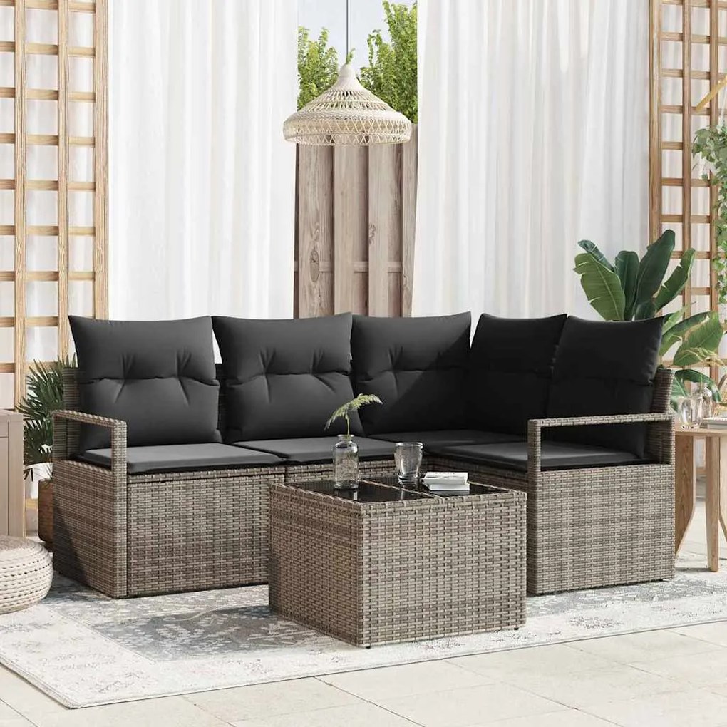 Set pohovek 5 ks Světle šedá polyratan 3355038