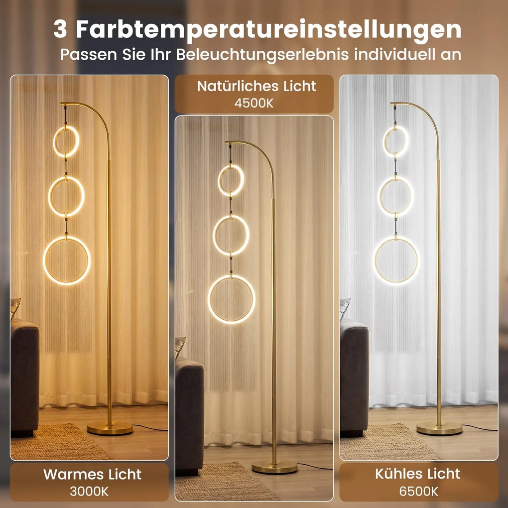 Costway 3 stojací lampa Flammig LED na čtení s 3 závěsnými kroužky a nožním