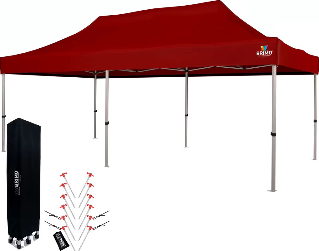 BRIMO Nůžkový stan 3x6 m ALU bez stěn - Hliníkový rám, Vodotěsný - bez stěn - Červená S. Alu